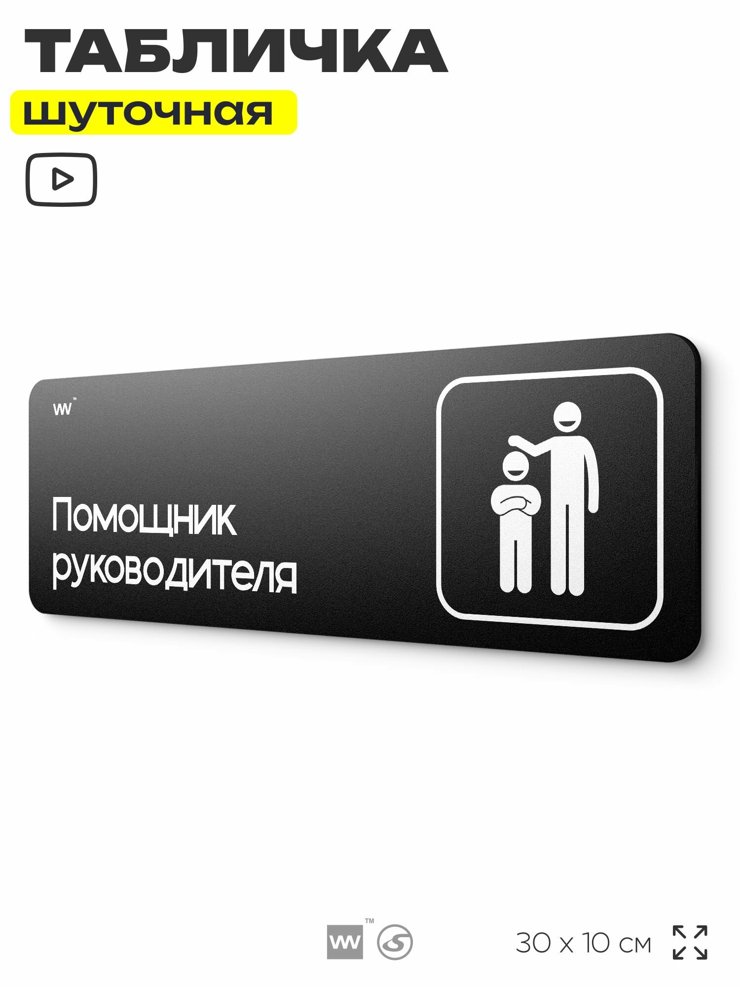 Табличка прикол на дверь для офиса "Помощник руководителя", шуточная в комнату, смешная в кабинет, прикольная для дома, юмор для коллеги, 30х10 см, Айдентика Технолоджи