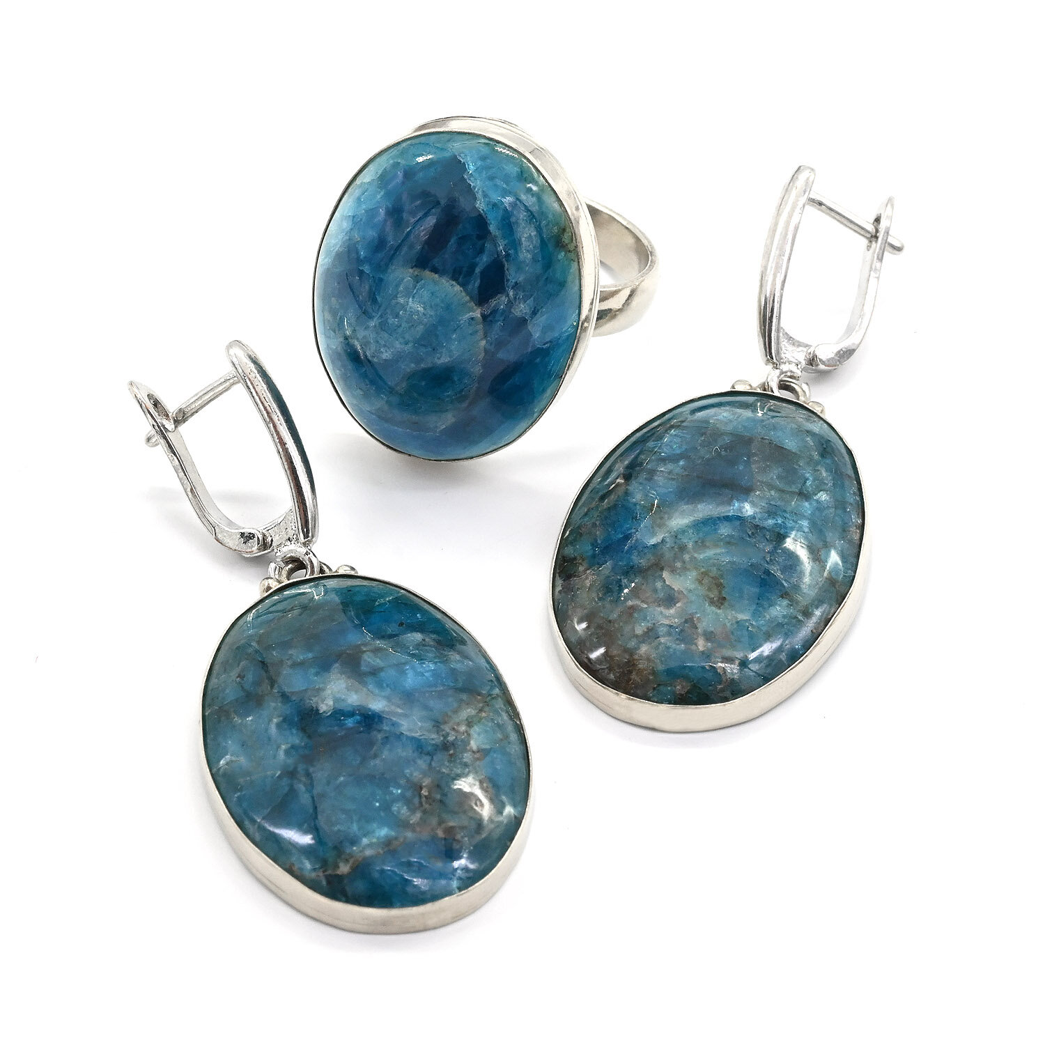 Комплект бижутерии: кольцо, серьги, апатит