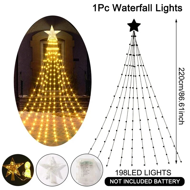 Светодиодная гирлянда "Водопад" 198 LED, 2.2 м, Warm-Battery