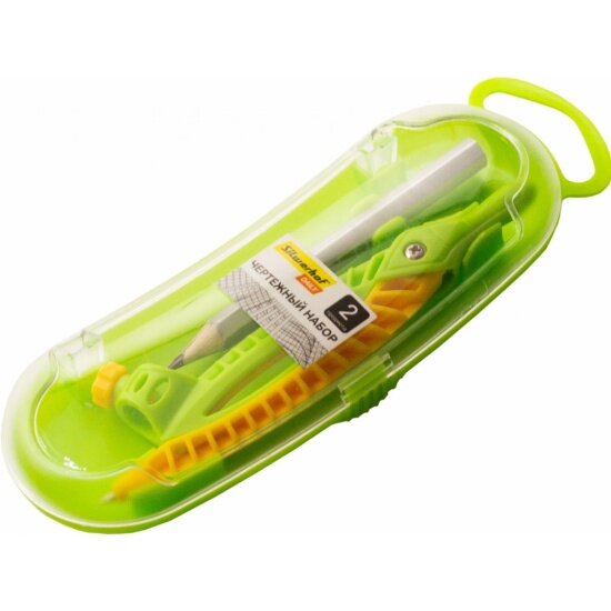 Готовальня Silwerhof Daily корпус зеленый пластик 12см с гнездом для карандаша в компл: карандаш