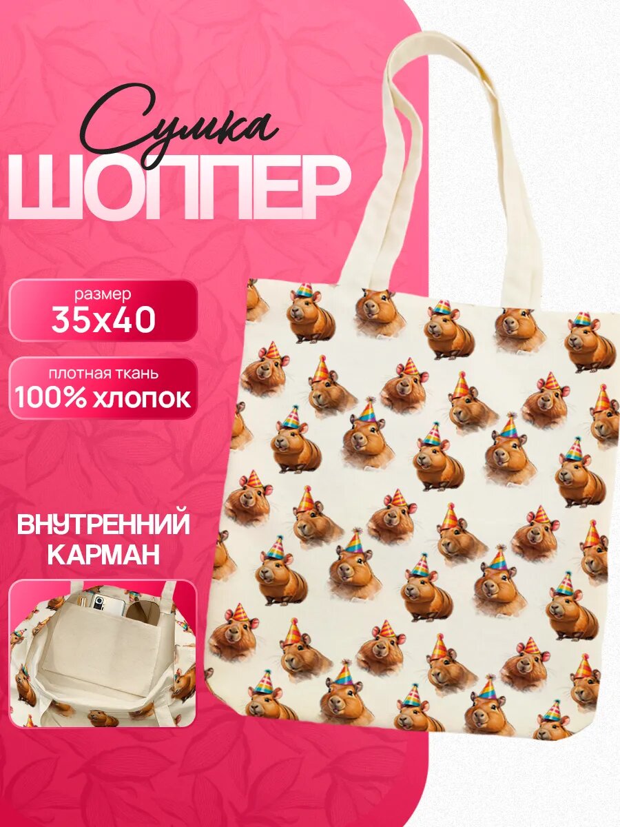 Сумка шоппер Паттерн_Капибара_2_35х40_шопперДВУНИТКА_БТ