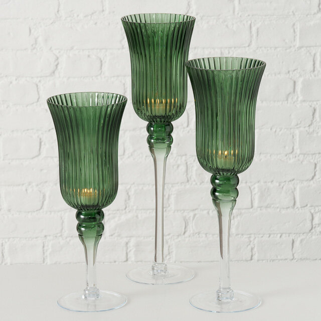 Набор стеклянных подсвечников - бокалов Green Latorre 30-40 см, 3 шт, Boltze, 2017847