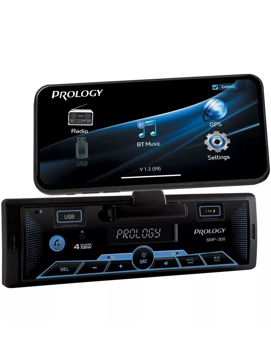 Автомагнитола SMP-300 1DIN 4x55Вт v4.2 2 ПДУ RDS