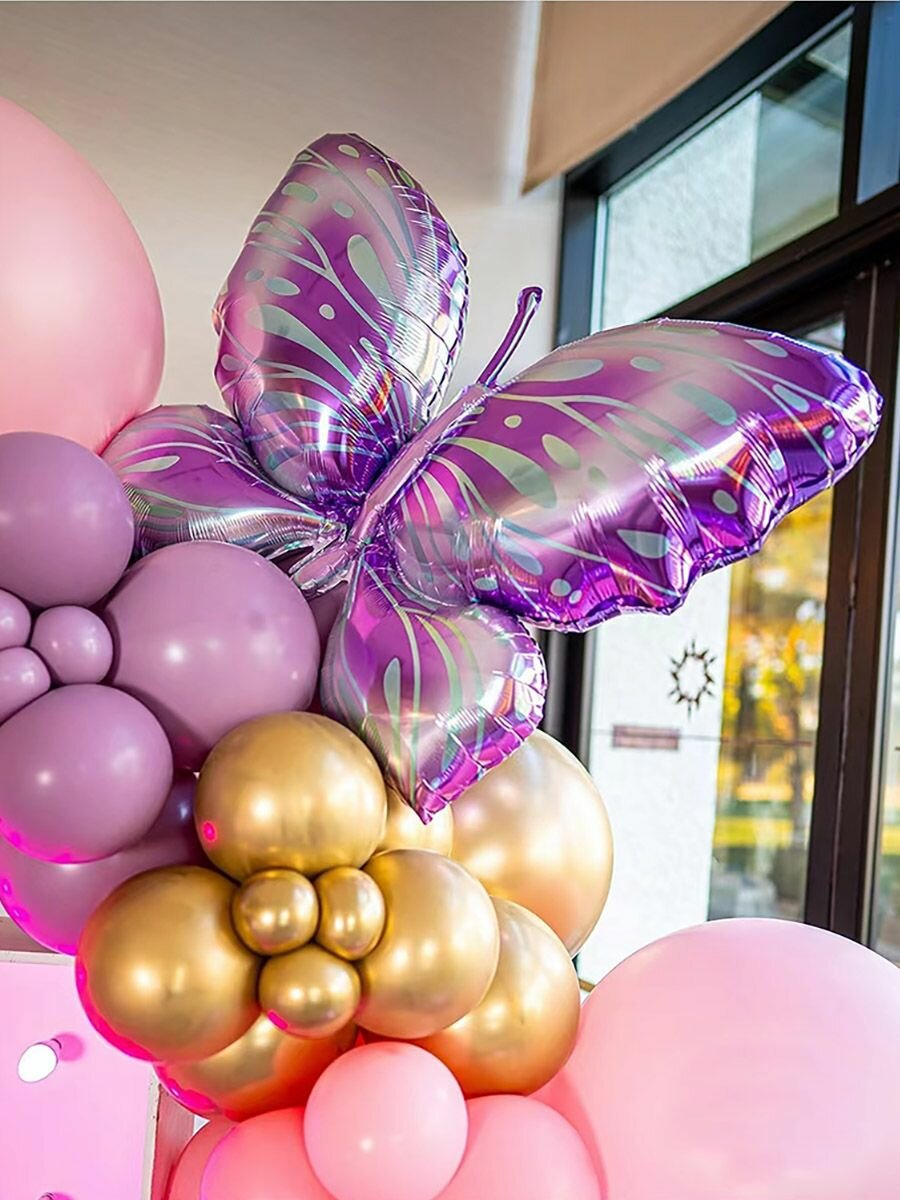 Воздушные шары из фольги Фиолетовая бабочка, 1 шт, 100*74 см
