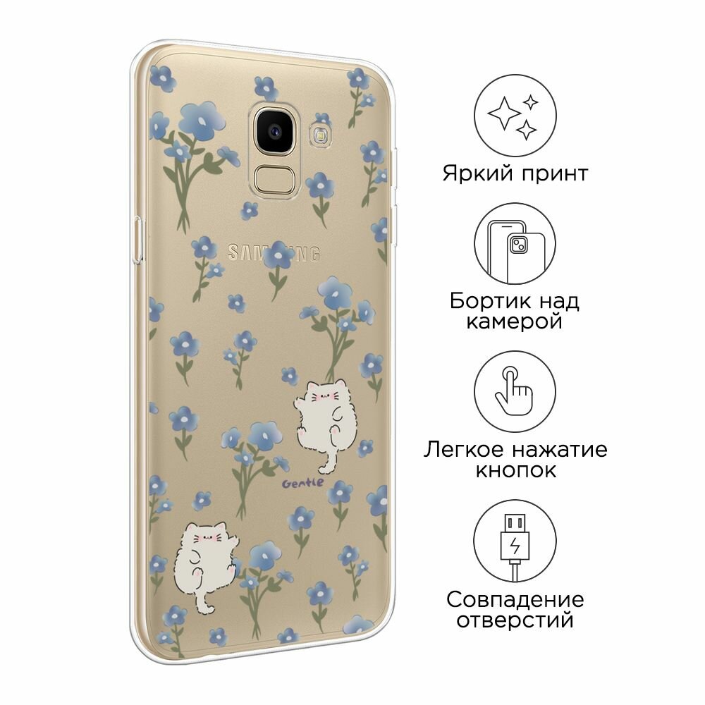 Чехол на Samsung Galaxy J6 2018 / Самсунг Галакси Джей 6 2018 с принтом "Gentle cats", прозрачный — фото 1
