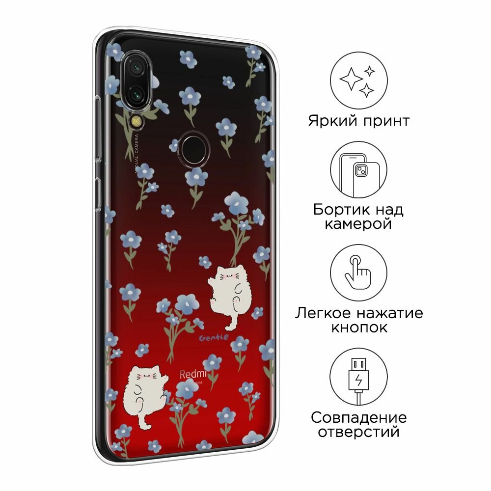 Чехол на Xiaomi Redmi 7 / Сяоми Редми 7 с принтом "Gentle cats", прозрачный — фото 1