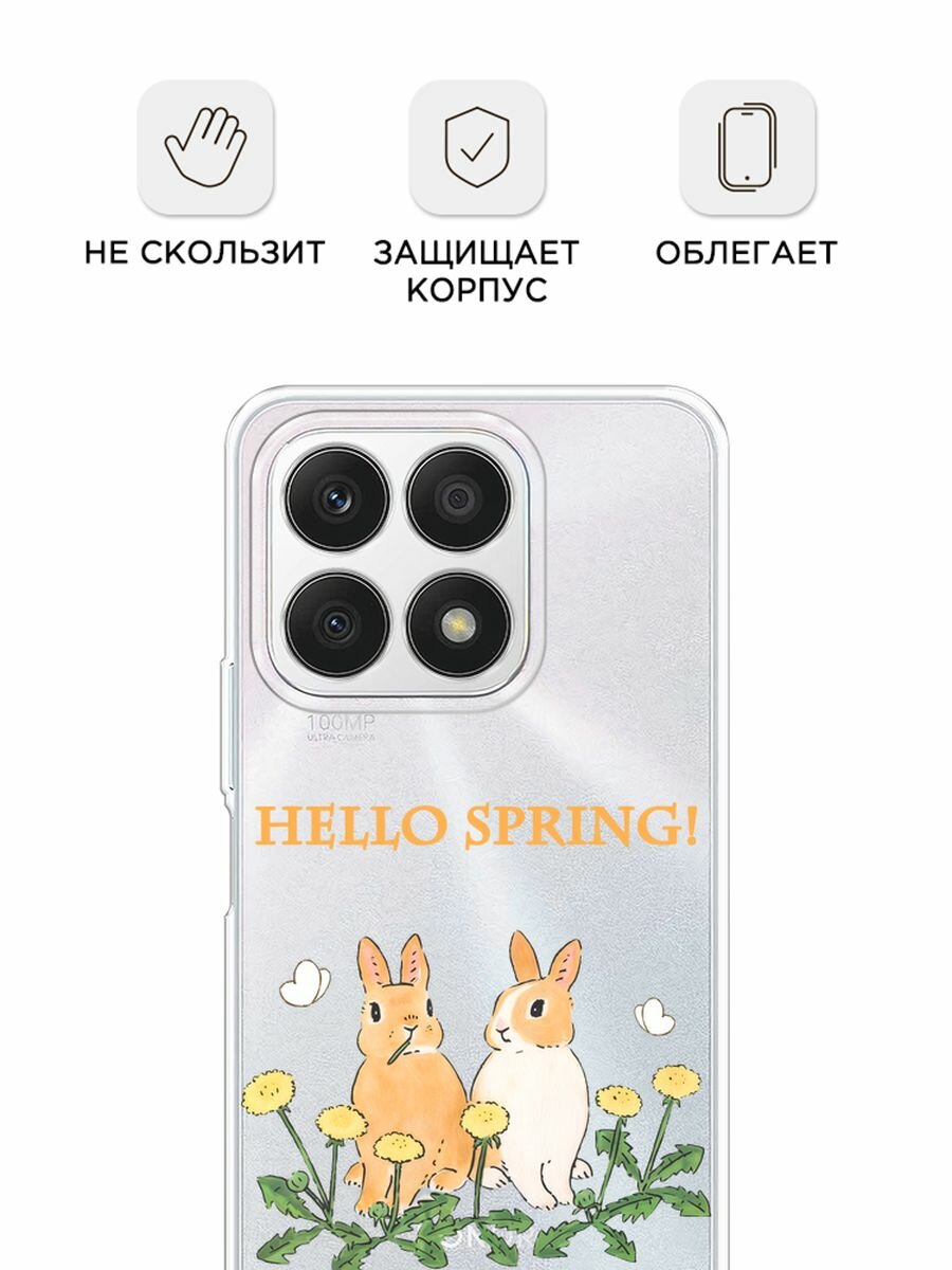 Чехол на Honor X8A / Хонор X8A с принтом "Весенние кролики", прозрачный — фото 1