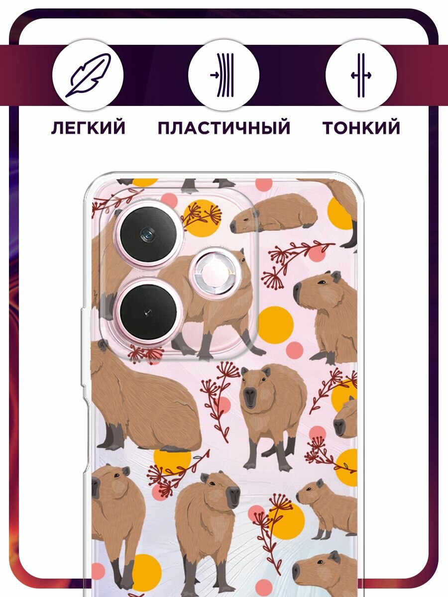 Чехол на Oppo A5 Pro / Оппо А5 Про с принтом "Капибара паттерн", прозрачный — фото 1
