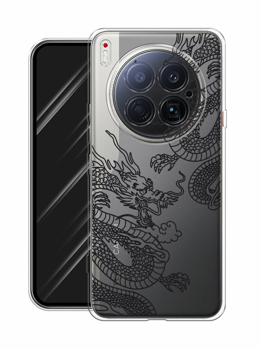 Чехол на Tecno Camon 40 Premier / Текно Камон 40 Премьер с принтом "Два китайских дракона", прозрачный — фото 1