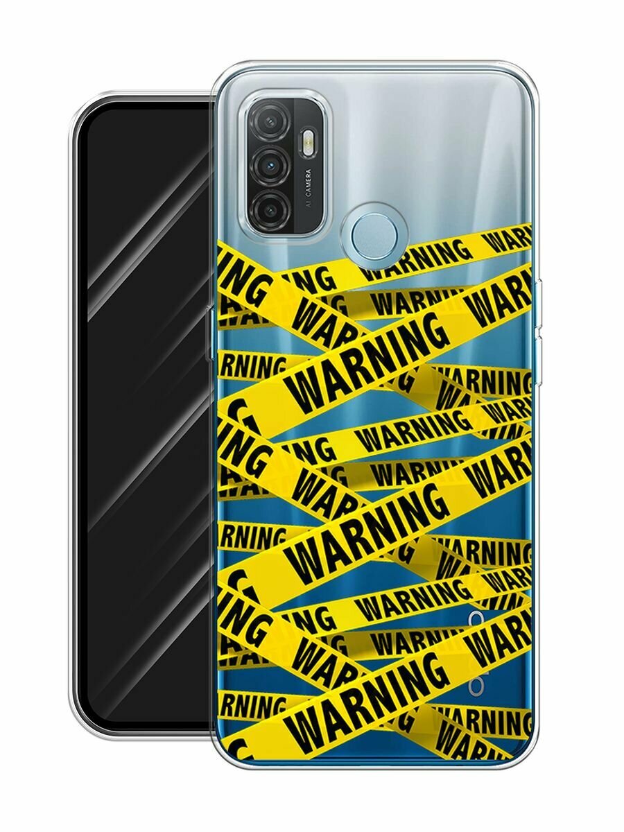 Чехол на Oppo A53 / Оппо А53 с принтом "Warning!", прозрачный — фото 1