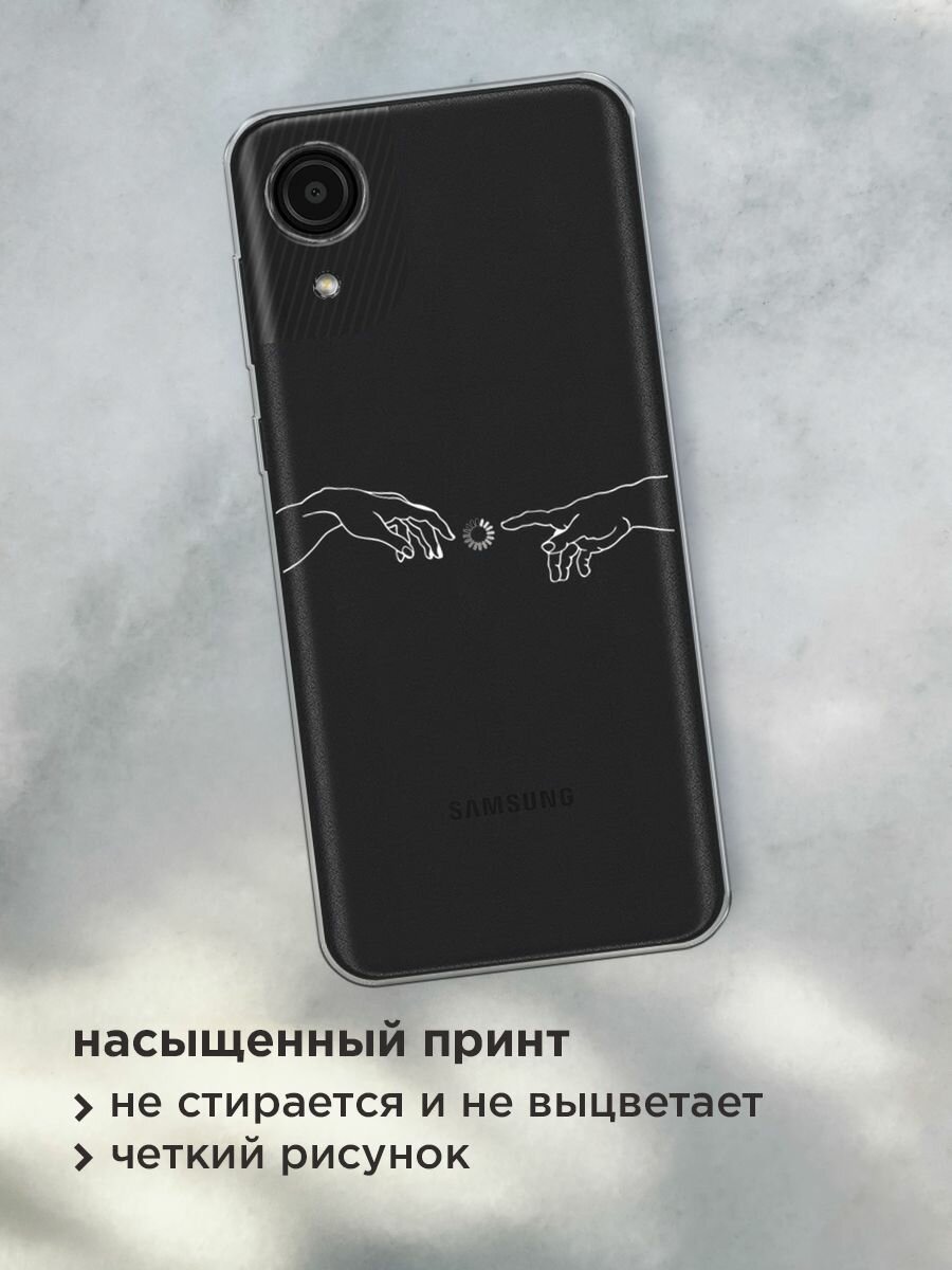 Чехол на Samsung Galaxy A03 Core / Самсунг Галакси А03 Core с принтом "Загрузка творения", прозрачный — фото 1