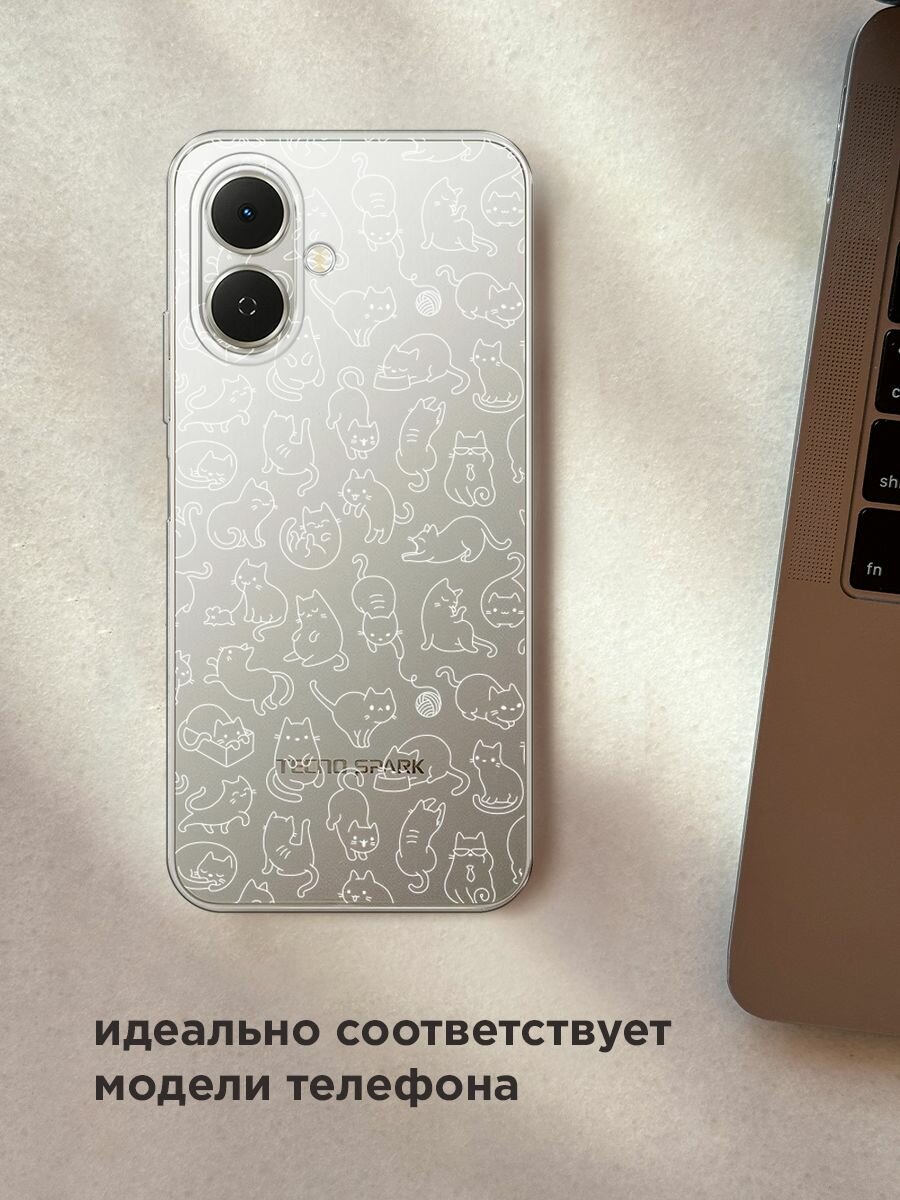 Чехол на Tecno Spark Go 2 / Текно Спарк Го 2 с принтом "Шкодливые котики линии", прозрачный — фото 1