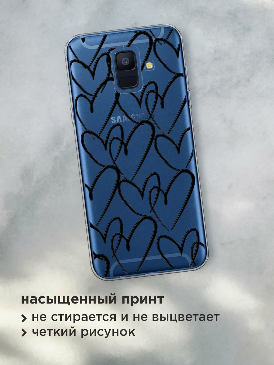 Чехол на Samsung Galaxy A6 / Самсунг Галакси А6 с принтом "Hearts doodle black 1" — фото 1