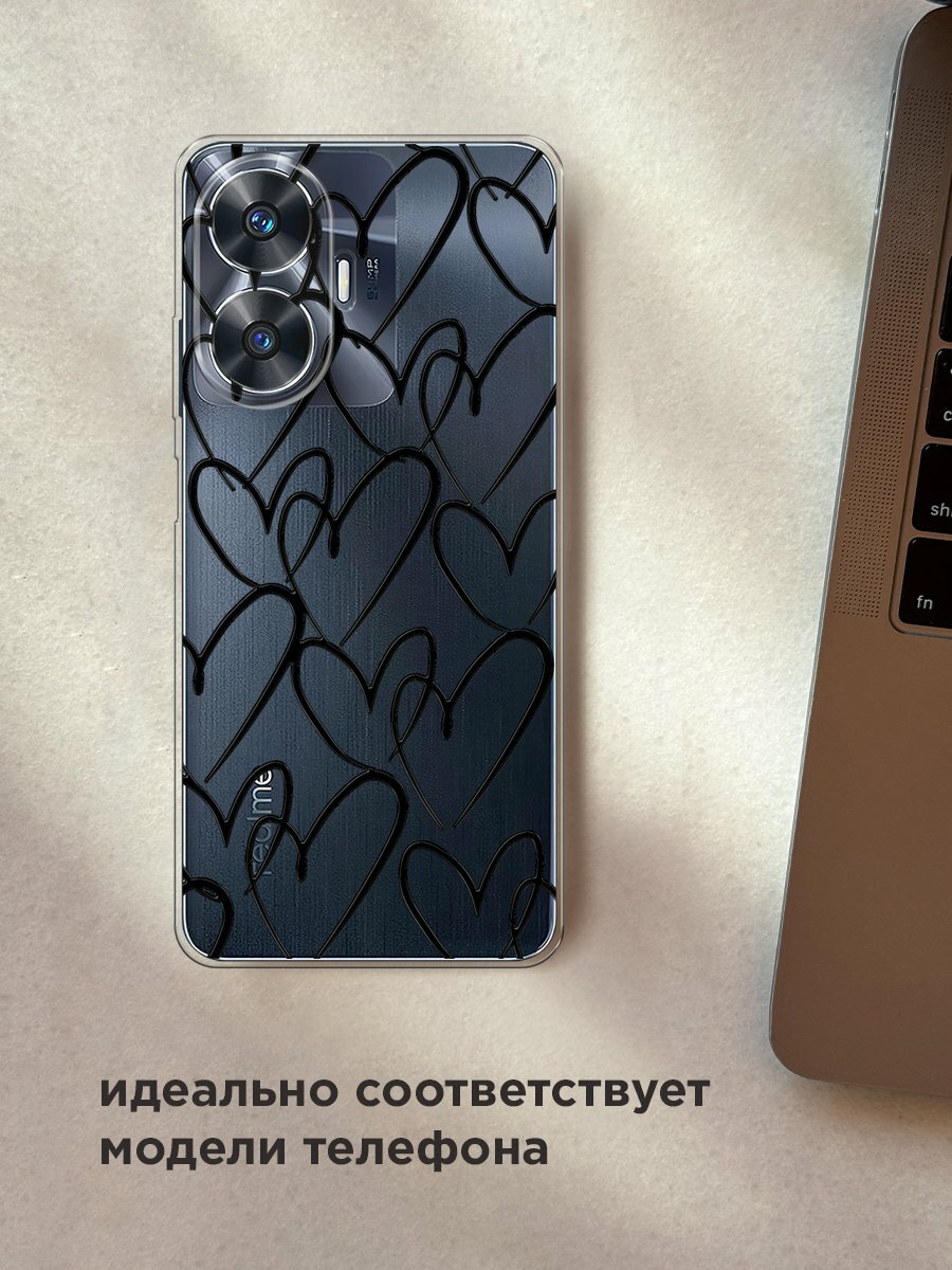 Чехол на Realme C55 / Реалми C55 с принтом "Hearts doodle black 1" — фото 1