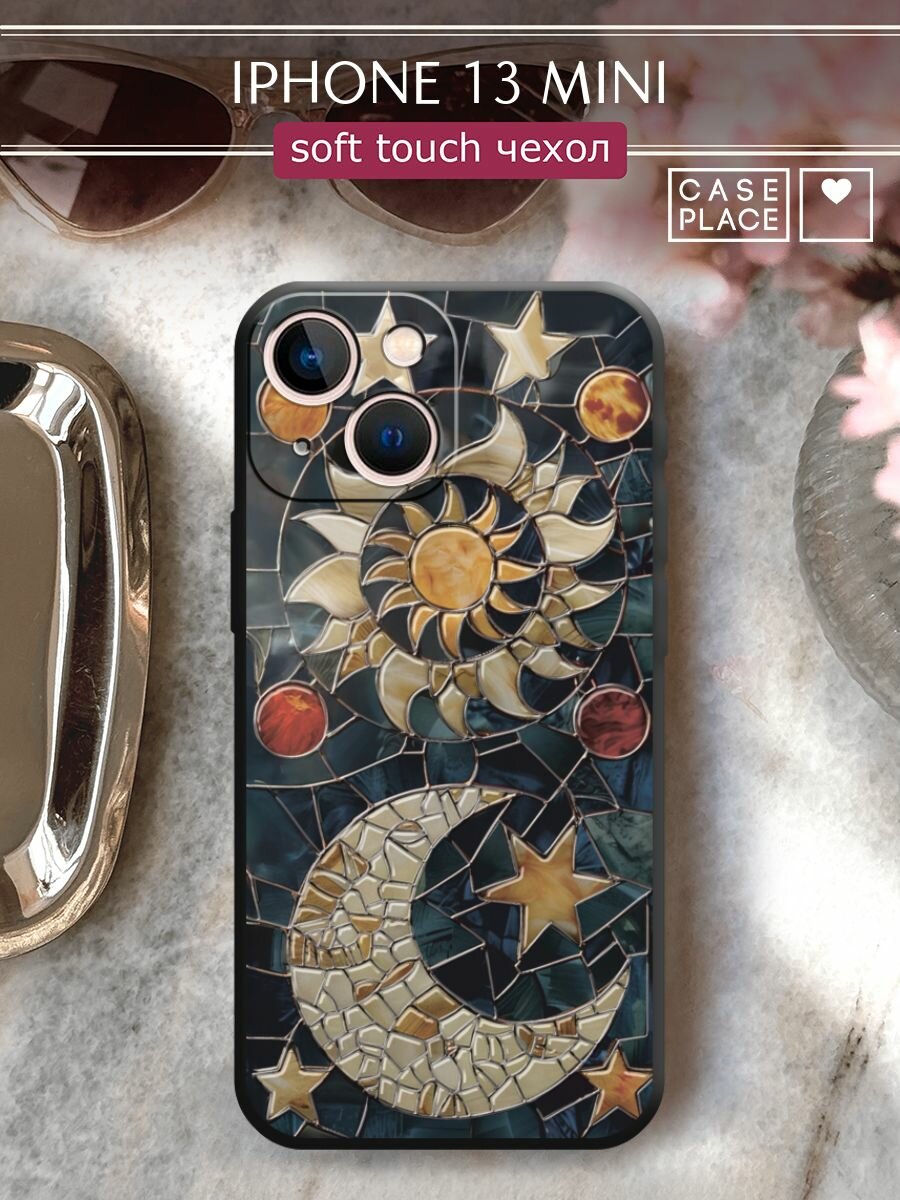 Чехол на Apple iPhone 13 mini / Айфон 13 Мини с принтом "Небесные светила мрамор 4"