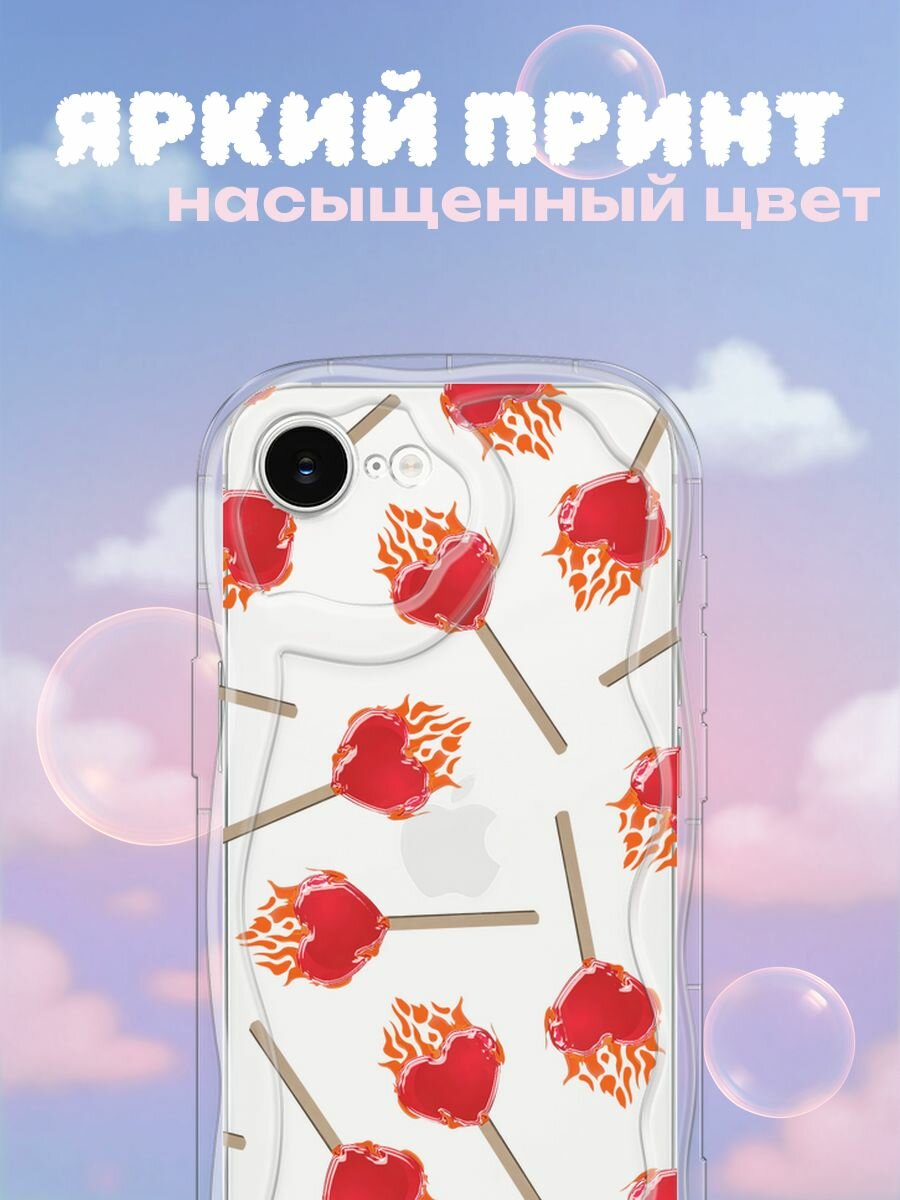 Чехол на iPhone 16e / Айфон 16е/17e с принтом Горящие леденцы 2, прозрачный — фото 1