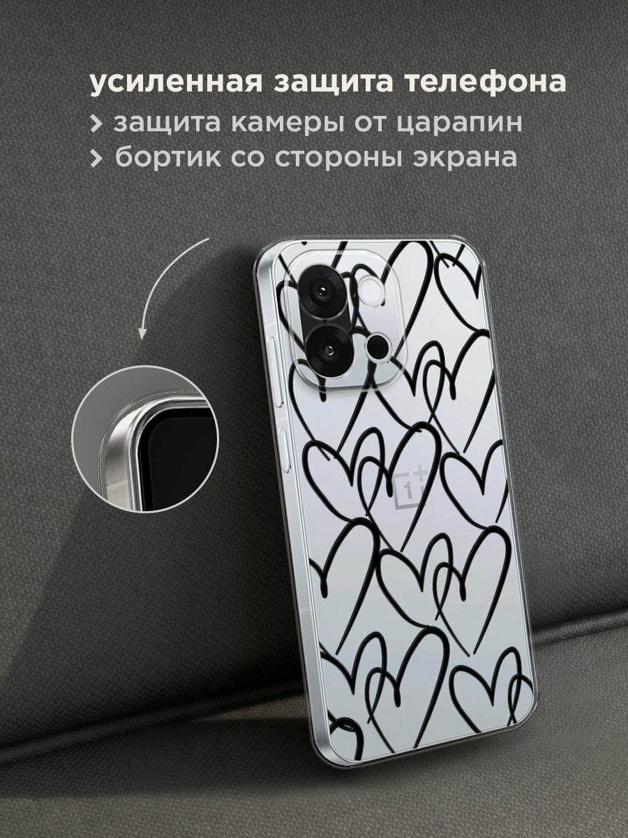 Чехол на OnePlus 13T / Ван Плас 13Т с принтом "Hearts doodle black 1" — фото 1