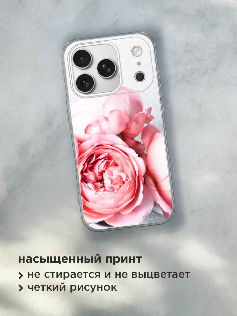 Чехол на Apple iPhone 17 Pro / Айфон 17 Про с принтом "Пионы на белом" — фото 1