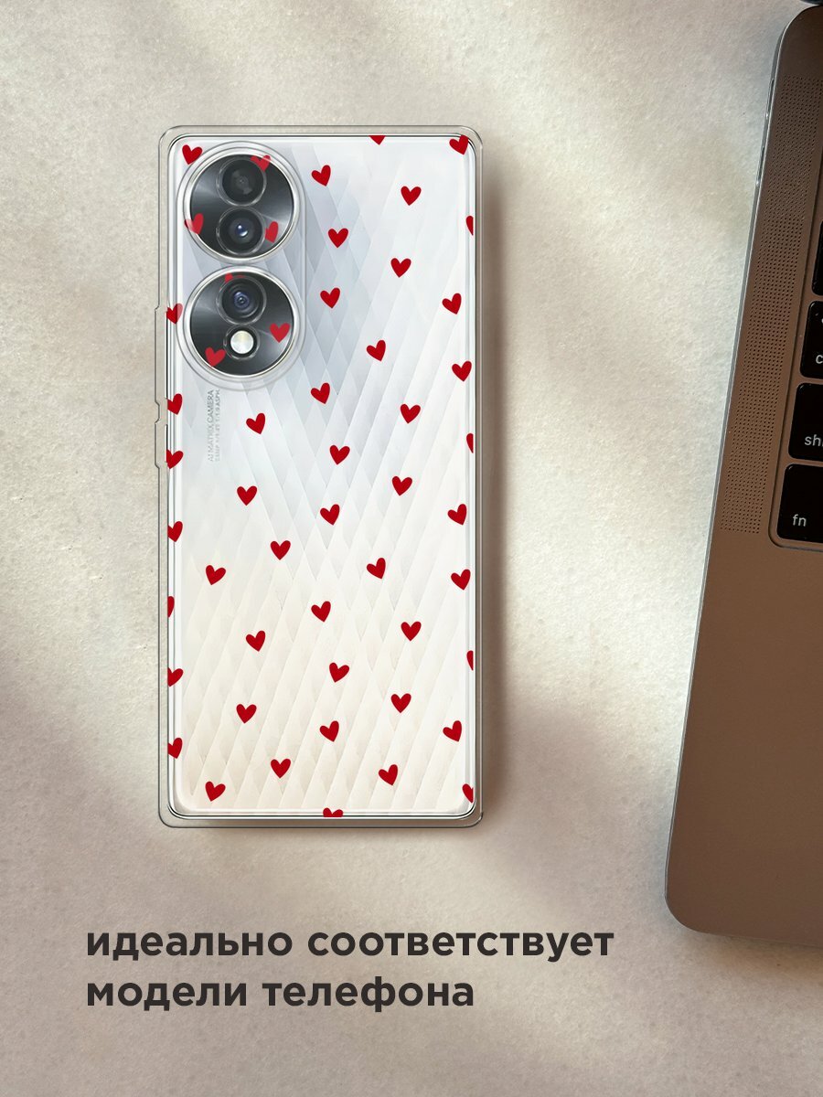 Чехол на Honor 70 / Хонор 70 с принтом "Red hearts", прозрачный — фото 1
