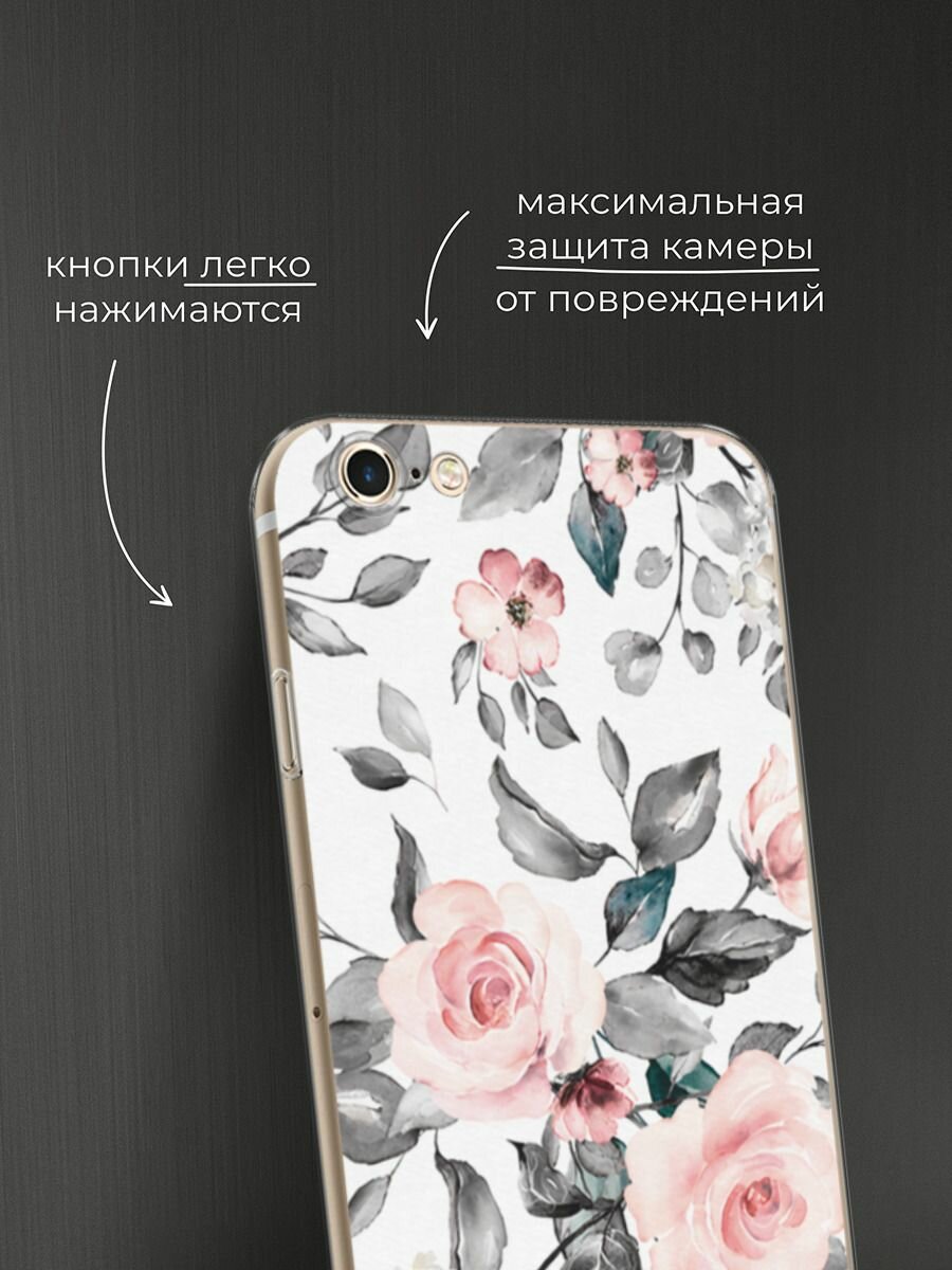 Чехол на Apple iPhone 6 Plus/6S Plus / Айфон 6 Плюс/Айфон 6С Плюс с принтом "Розы на белом" — фото 1