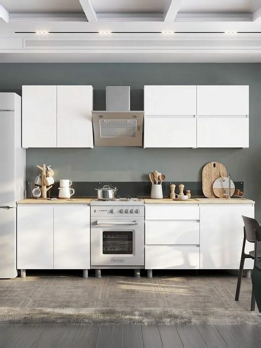 Кухонный гарнитур 2 метра, без ручек "ТК" Белый