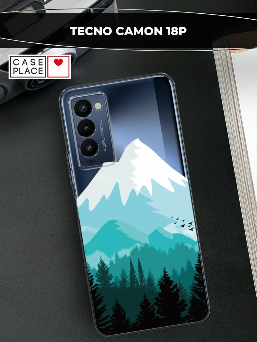 Чехол на Tecno Camon 18P / Техно Камон 18Р с принтом "Синяя снежная гора", прозрачный