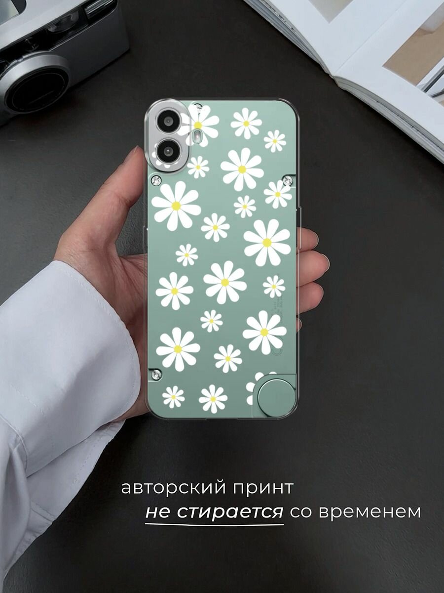 Чехол на CMF Phone 1 / CMF Фон 1 с принтом "Большие ромашки", прозрачный — фото 1