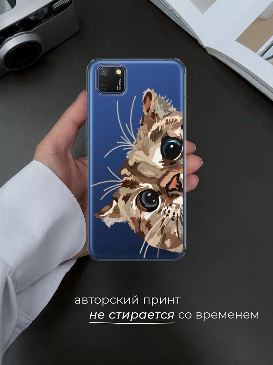 Чехол на Honor 9S/Huawei Y5p / Хонор 9S/Хуавей Y5p с принтом "Любопытный кот", прозрачный — фото 1