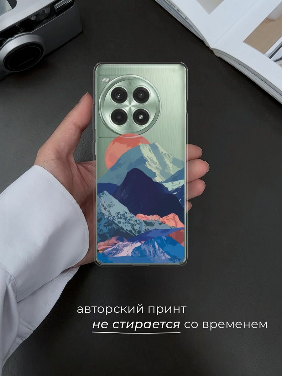 Чехол на OnePlus Ace 3 Pro / Ван Плас Эйс 3 Про с принтом "Закат в снежных горах", прозрачный — фото 1