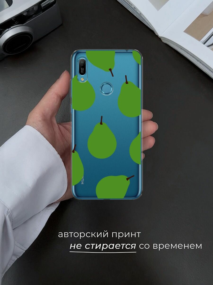 Чехол на Honor 8A/8A Pro/Huawei Y6s/Y6 2019 / Хонор 8А с принтом "Зеленая груша паттерн", прозрачный — фото 1