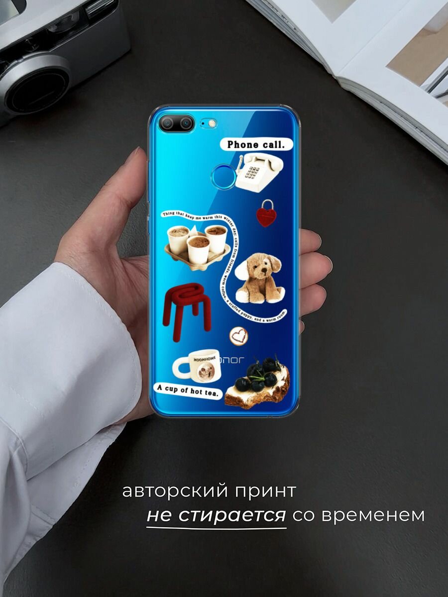 Чехол на Honor 9 Lite / Хонор 9 Лайт с принтом "Phone call", прозрачный — фото 1