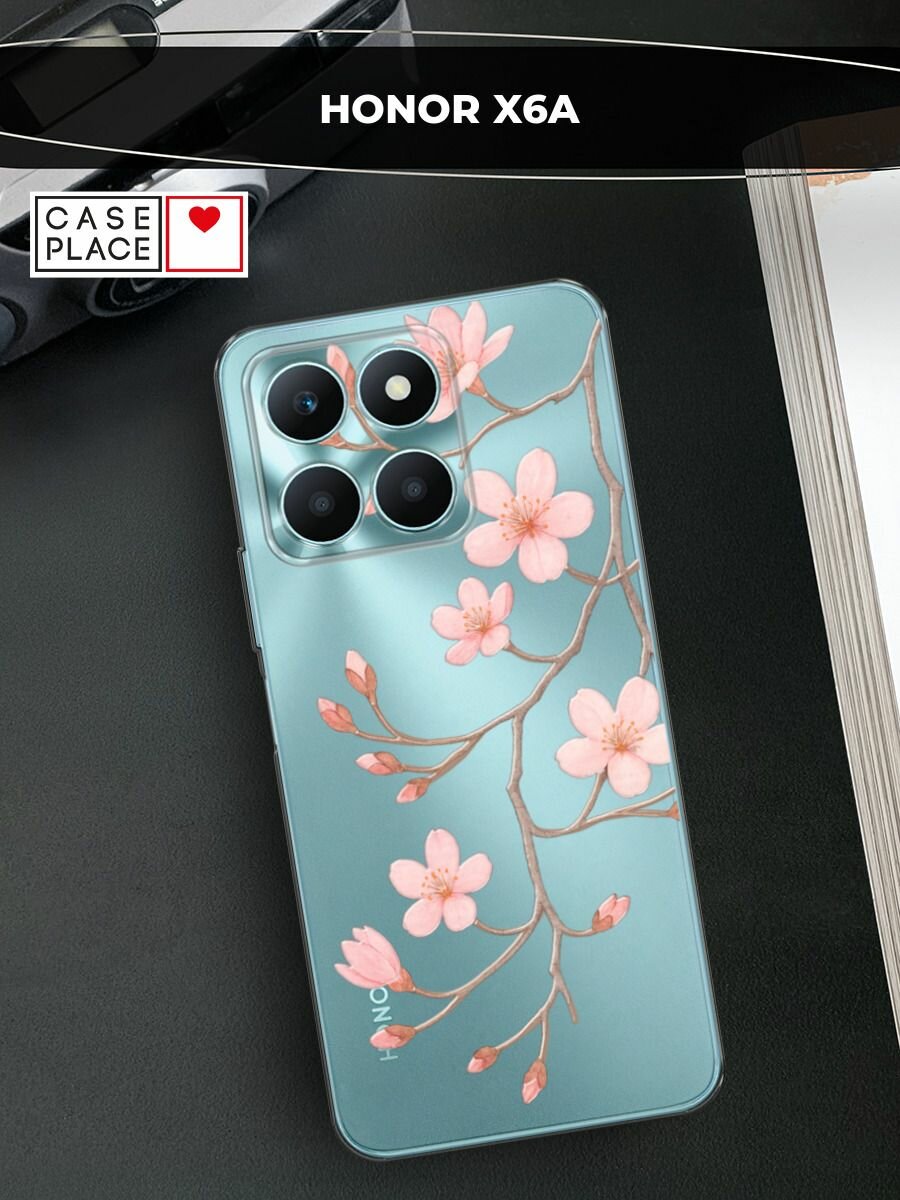 Чехол на Honor X6A / Хонор X6A с принтом "Веточка распускающейся сакуры 2"