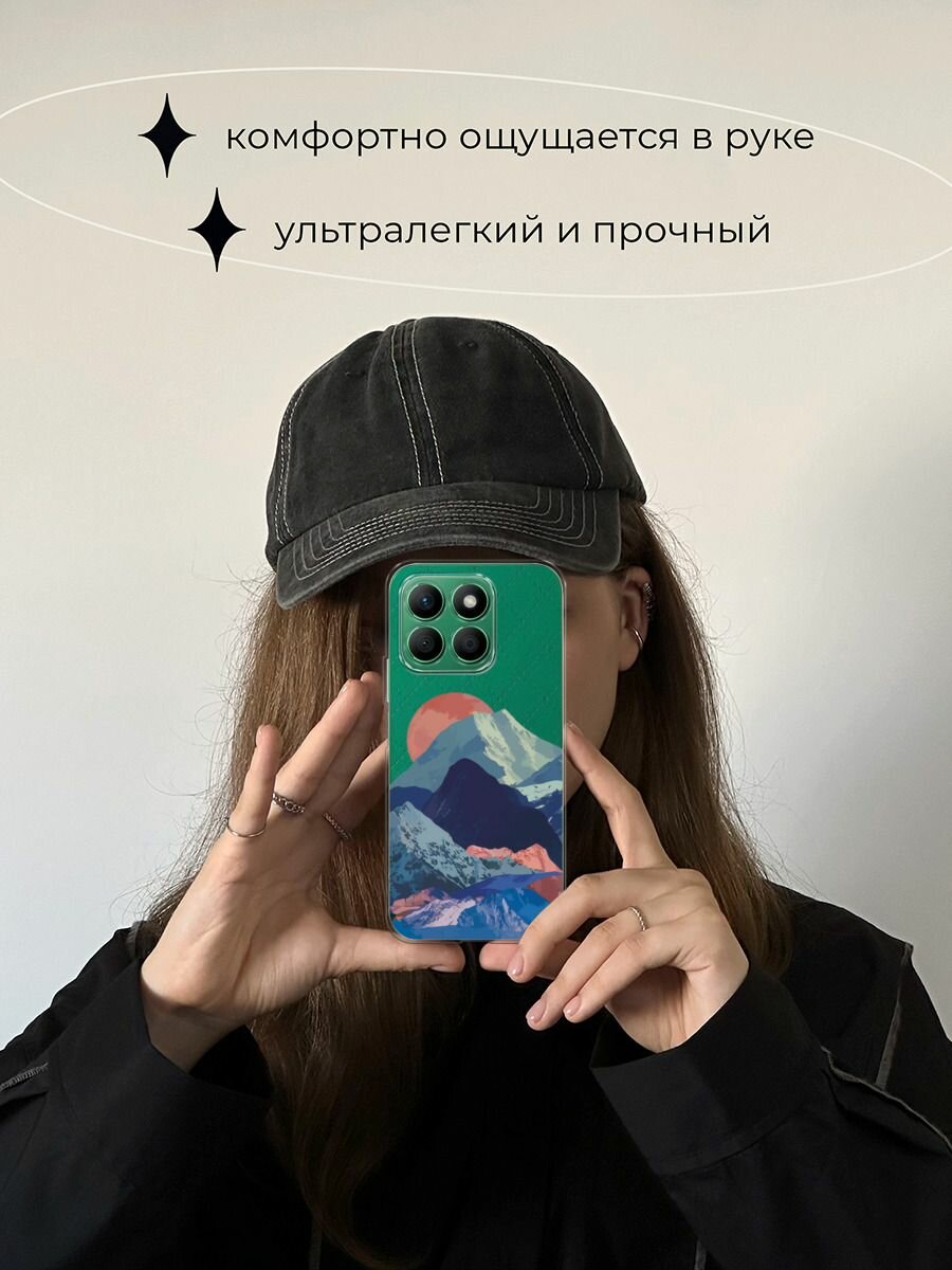 Чехол на Honor X8B / Хонор X8B с принтом "Закат в снежных горах", прозрачный — фото 1