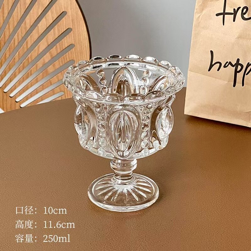 Стеклянная чашка для десерта, стаканы с рельефной росписью, стаканы для мороженого，бокал1 шт