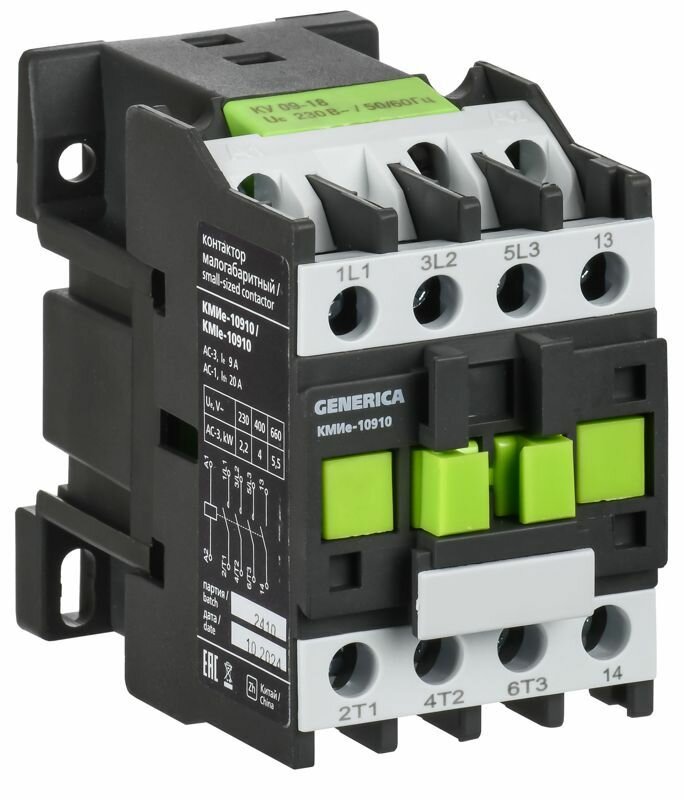 Контактор КМИе-10910 9А 230В/АС3 1НО GENERICA KKME11-009-230-10