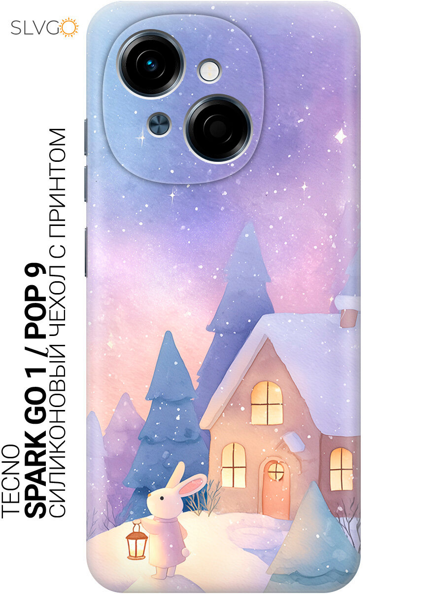 Силиконовый чехол на Tecno Spark Go 1 / Pop 9 с принтом Кролик и заснеженный дом, trn