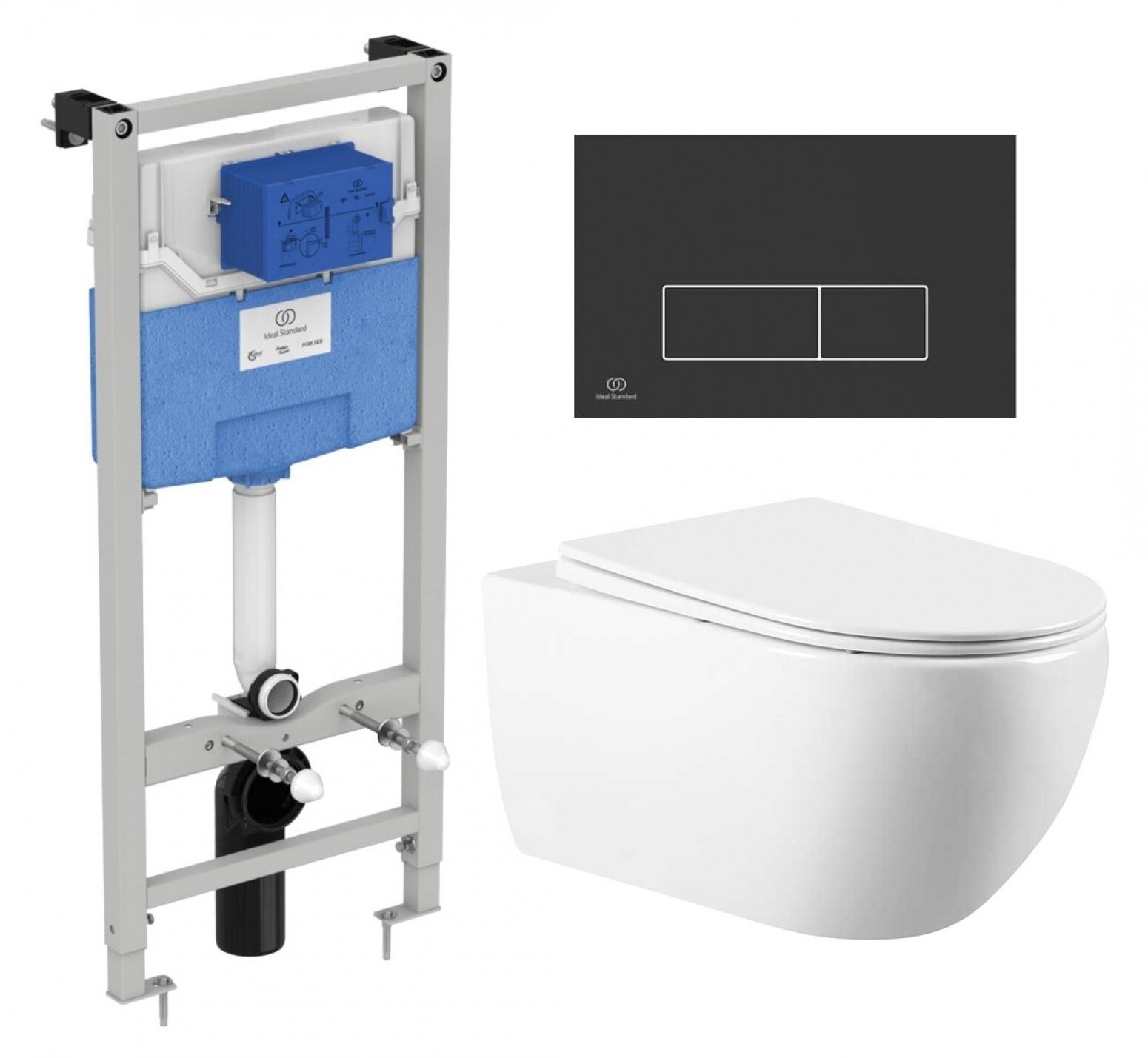 Комплект 3 в 1 инсталляция Ideal Standard + Унитаз подвесной Vincea Evo VT1-34 + кнопка черная