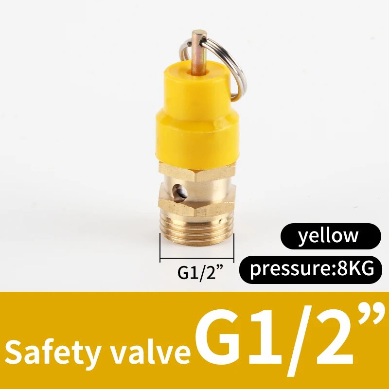 Предохранительный клапан для воздушного компрессора NGS, латунь, 120 PSI, BSP, DN15 Yellow Hat 8KGF