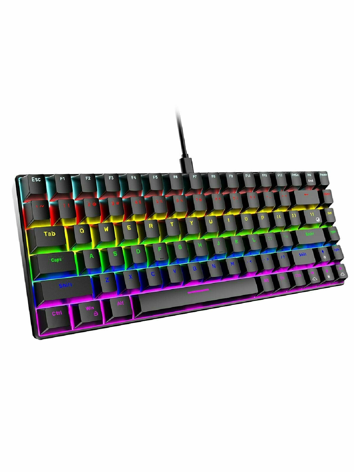 Mechanical Gaming Keyboard Green/Red Switch 84 Keys USB Wired Gaming Keyboard with 15 RGB Lights Effect Desktop PC Gamer
