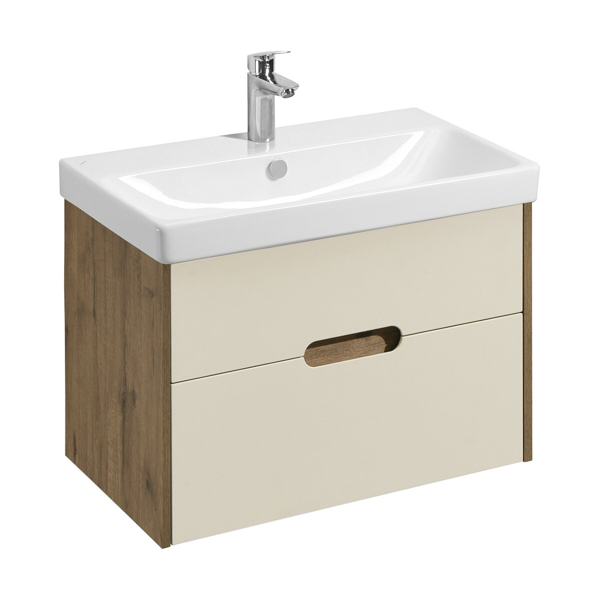 Тумба с раковиной Акватон Оливия 80 бежевая/дуб веллингтон