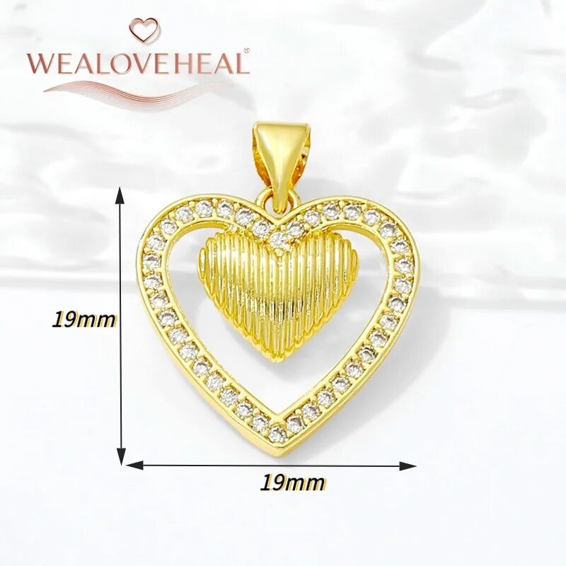 Сердце подвеска Оптовая продажа, 18-каратное позолоченное латунь, кубический цирконий, подвески в форме сердца, подвески для ожерелья, ручная работа, сделай сам, изготовление ювелирных изделий, компоненты, фурнитура