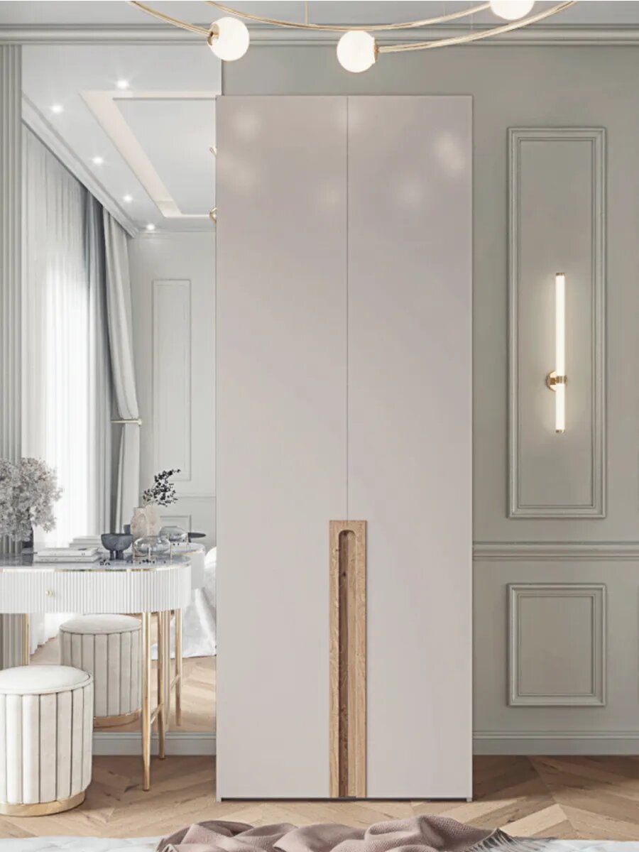 Casa Mia 80х260х55 см. Дизайнерский шкаф распашной 2-дверный с 2 штангами, кашемир, ручка из массива дуба