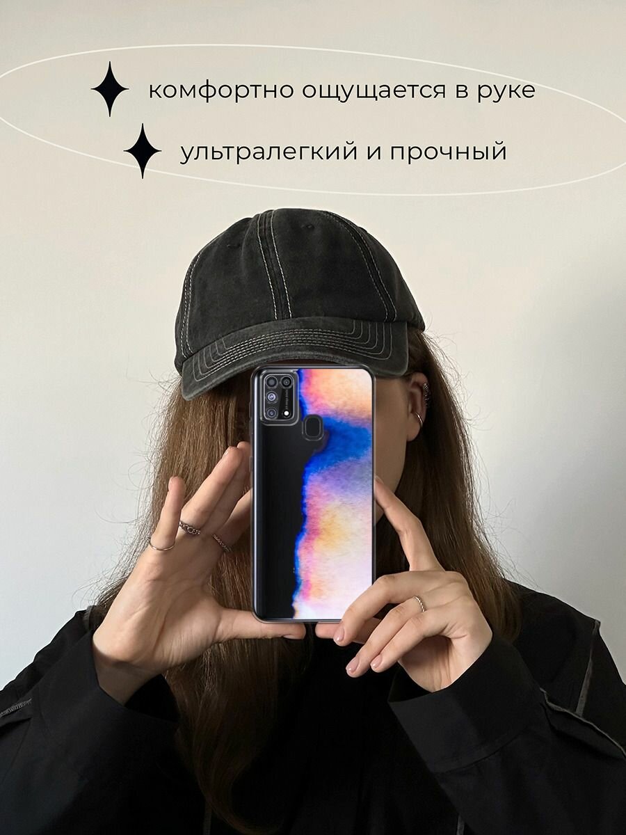 Чехол на Samsung Galaxy M31 / Самсунг Галакси М31 с принтом Синяя акварель, прозрачный — фото 1