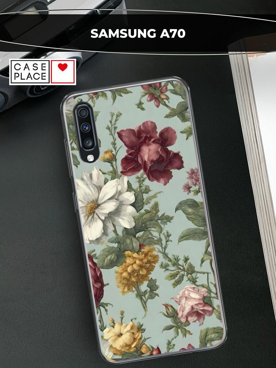 Силиконовый чехол на Samsung Galaxy A70 / Самсунг Галакси А70 с принтом Акварельные красные цветы