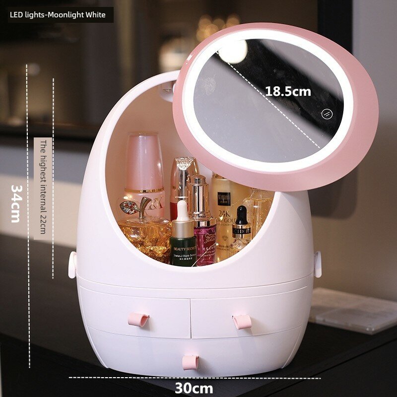 Интернет-знаменитость девушка сердце коробка для хранения косметики с зеркалом светодиодный светильник пылезащитный