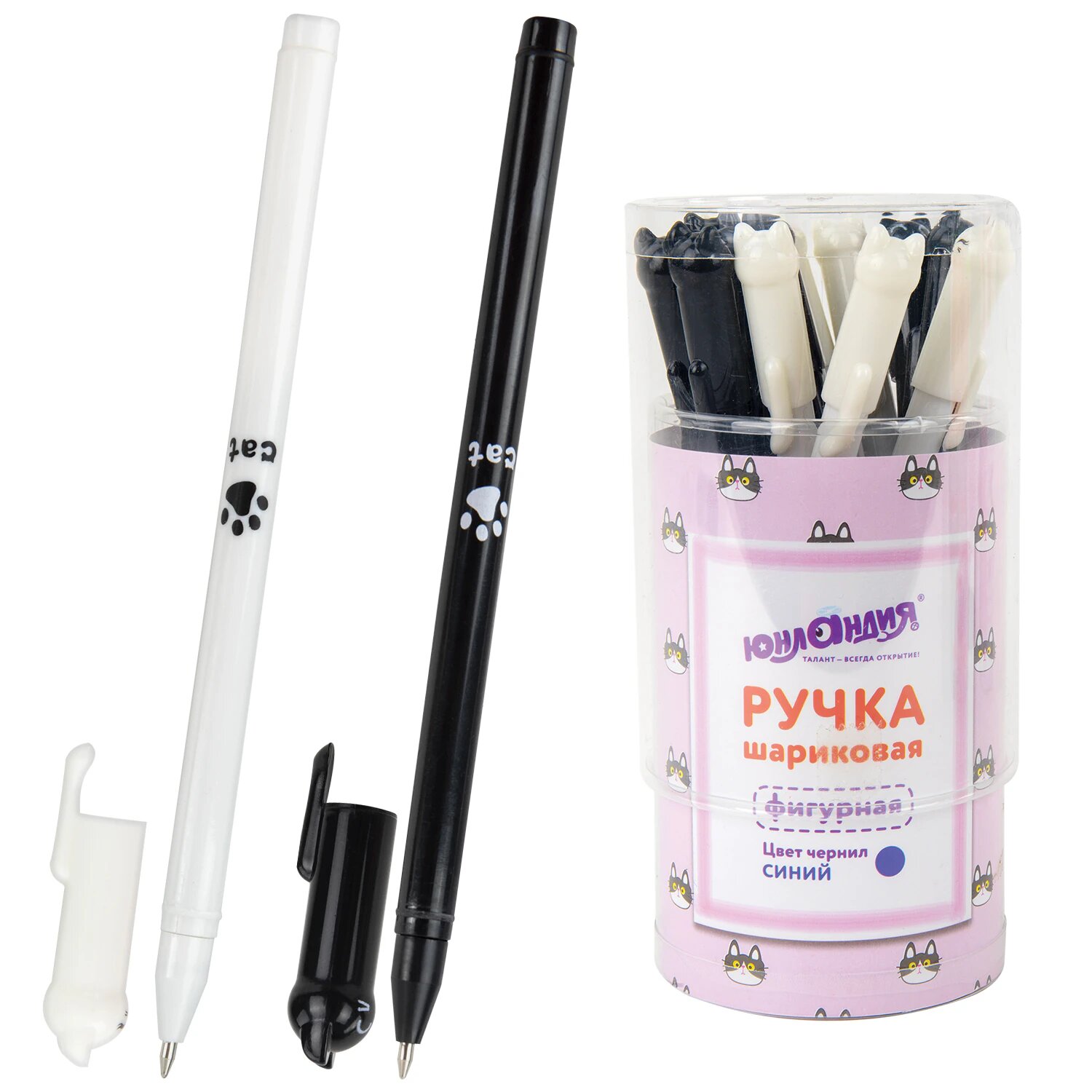 Ручка фигурная шариковая юнландия "Котик", корпус ассорти, синяя, пишущий узел 0,7 мм, 143787 (цена только за 1 шт.)