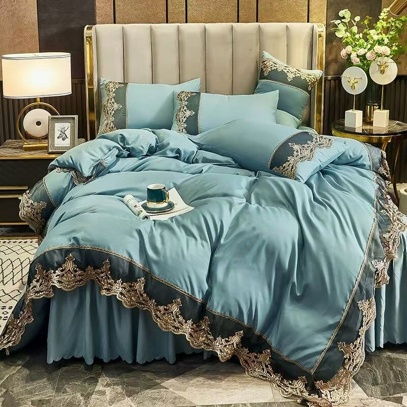 Комплект постельного белья SKIG Атлас 4 шт. Темно-синий, 1.8m bed 4pcs, blue