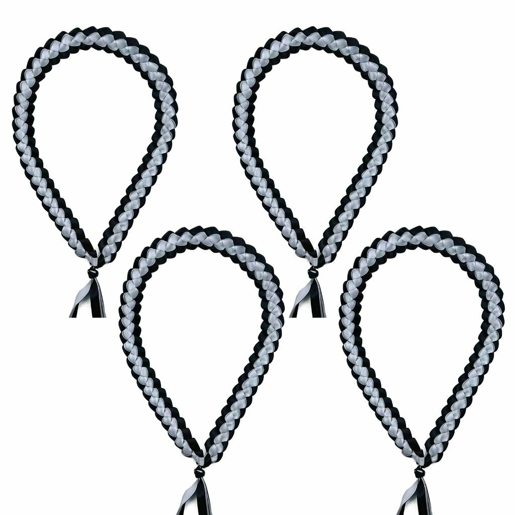 4 плетеных воротничка-гирлянды из выпускных лент-черно-белые 7