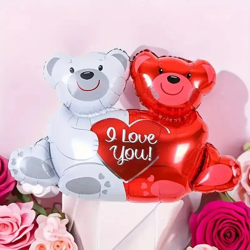 Воздушные шары из алюминиевой фольги Twin Bears Embrace Love, украшение на День святого Валентина, годовщину свадьбы, 100 см, 1 шт