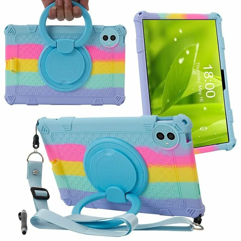 Ударопрочный детский мягкий силиконовый чехол для Teclast P50 11"(2024) с наплечным ремнем, стилусом